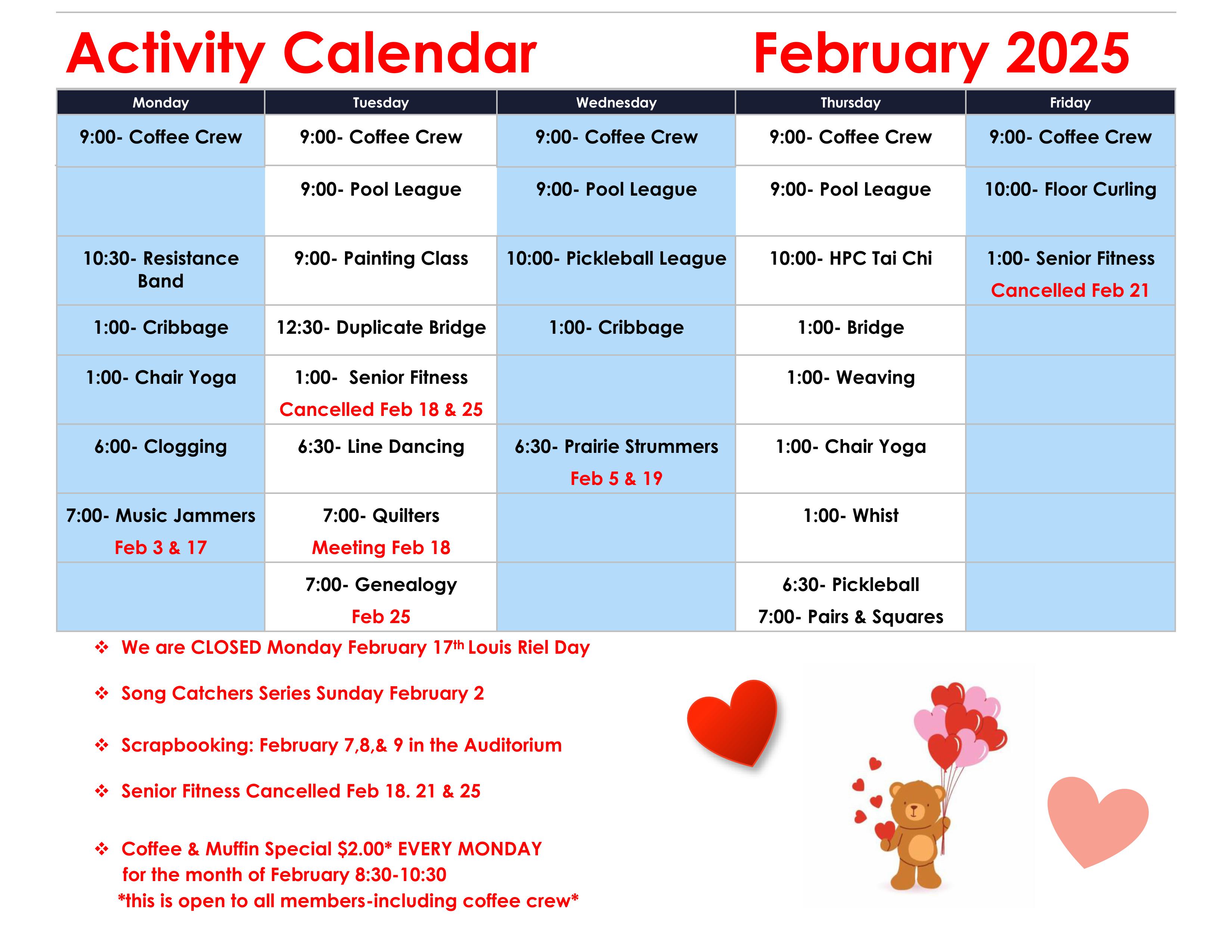 Activity Calendar – Herman Prior Activity Centre